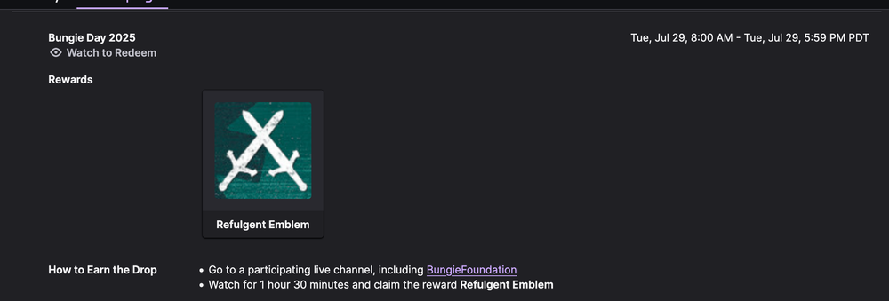 Bungie Foundation Livestream Twitch Drop Emblem For Today